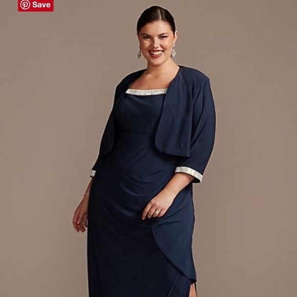 R & M Richards | Dresses | Elegant Navy Blue Dress With Jacket | Poshmark